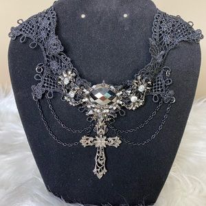Cache | Jewelry | Cache Lace Crochet Jeweled Cross Necklace | Poshmark